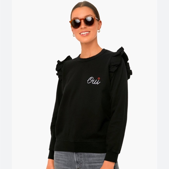 Clare V | Tops | Clare V Black Oui Petit Ruffle Sweatshirt | Poshmark